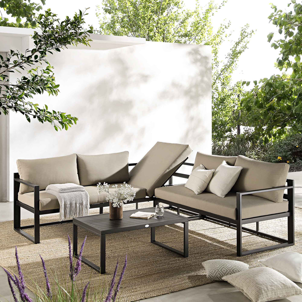 Albany Aluminium Corner Sofa Set with Reclining Back and Coffee Table, | daals.com