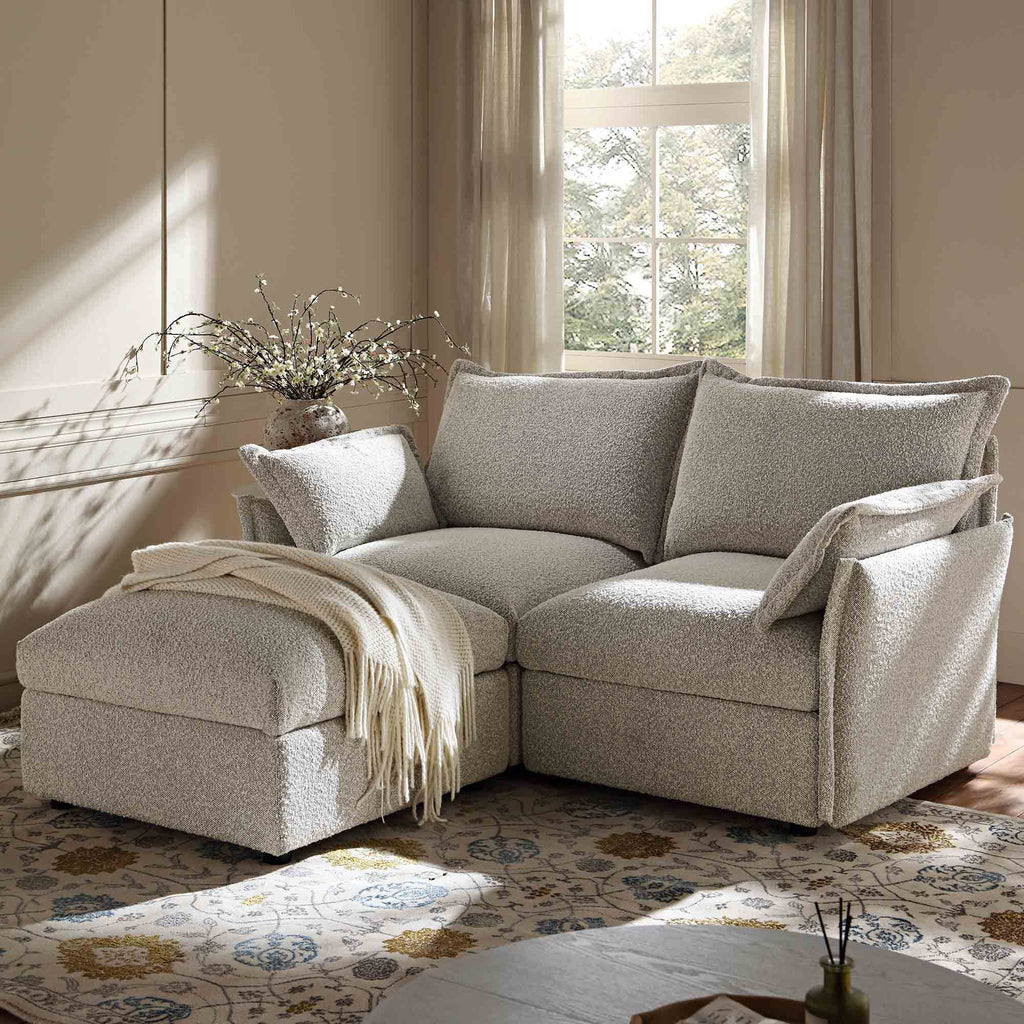 Byron Pillow Edge Mist Gray Boucle Sectional Sofa, 2-Seater Chaise ...