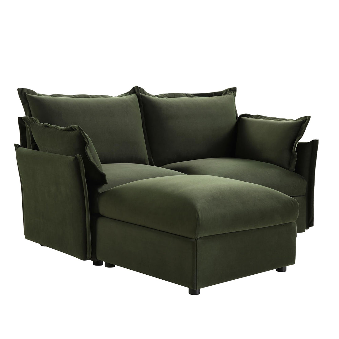 Byron Pillow Edge Moss Green Velvet Sectional Sofa, 2-Seater Chaise ...