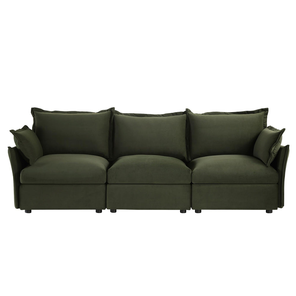 Byron Pillow Edge Moss Green Velvet Sectional Sofa, 3-Seater | daals.com
