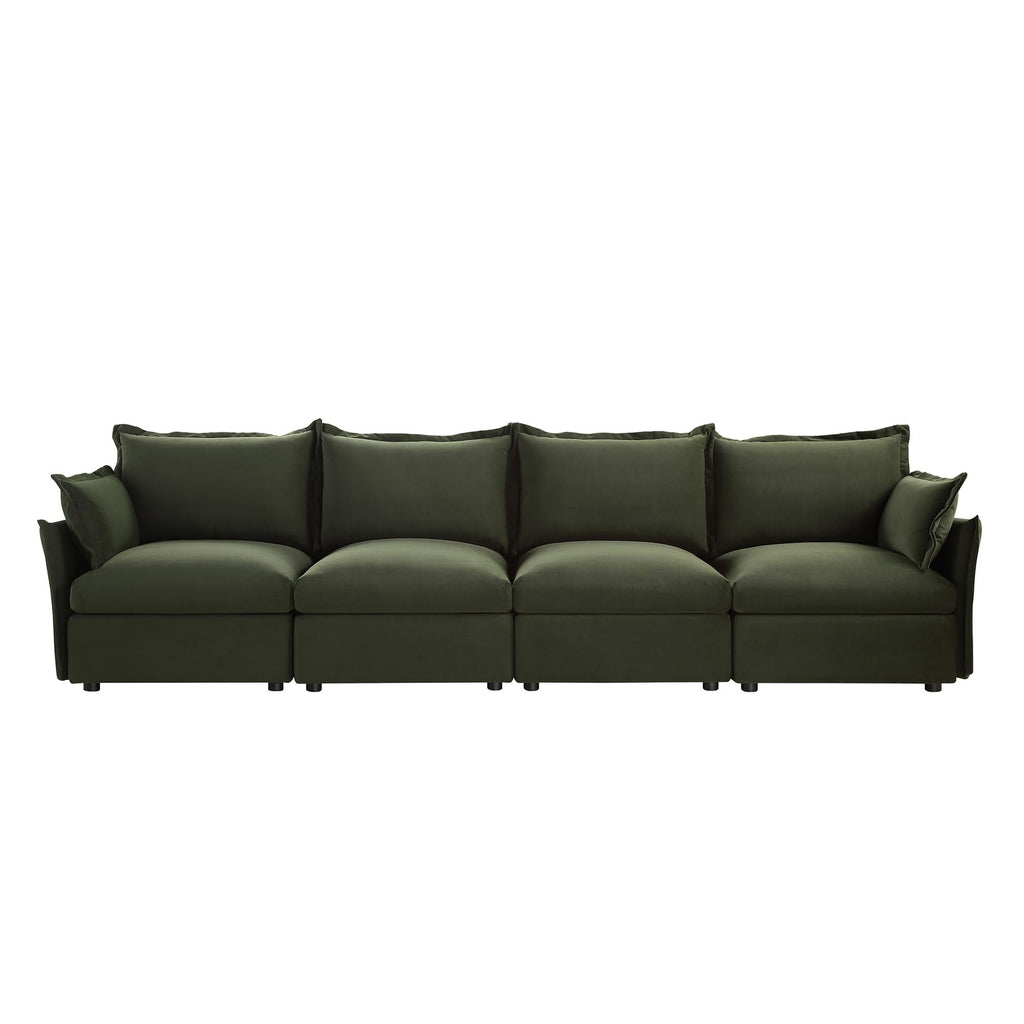 Byron Pillow Edge Moss Green Velvet Sectional Sofa, 4-Seater | daals.com