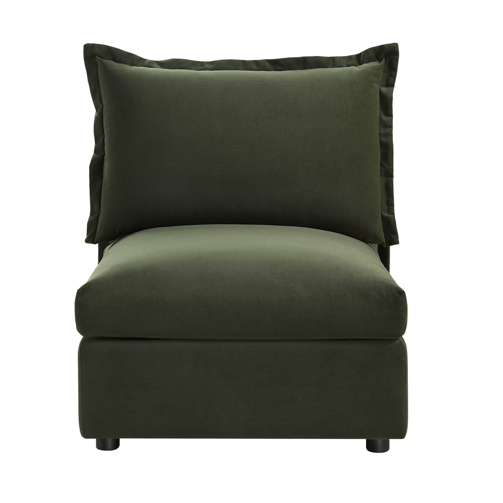 Byron Pillow Edge Moss Green Velvet Sectional Sofa, 1 Seater Armless ...