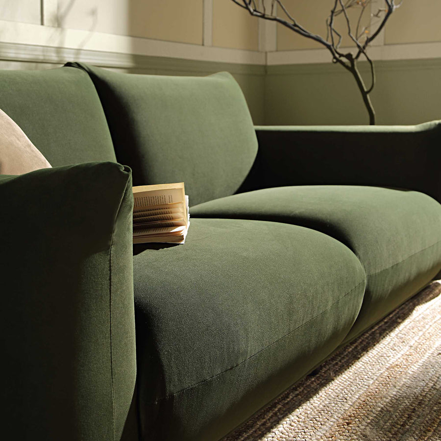 Gianni Three Seater Sofa, Moss Green Velvet | daals.com