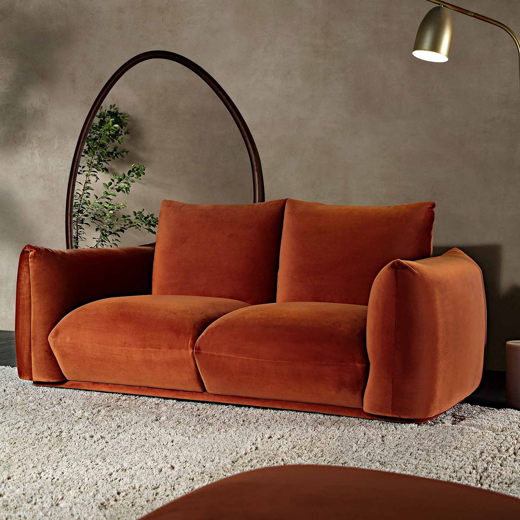 Gianni Two Seater Sofa, Rust Velvet | daals.com