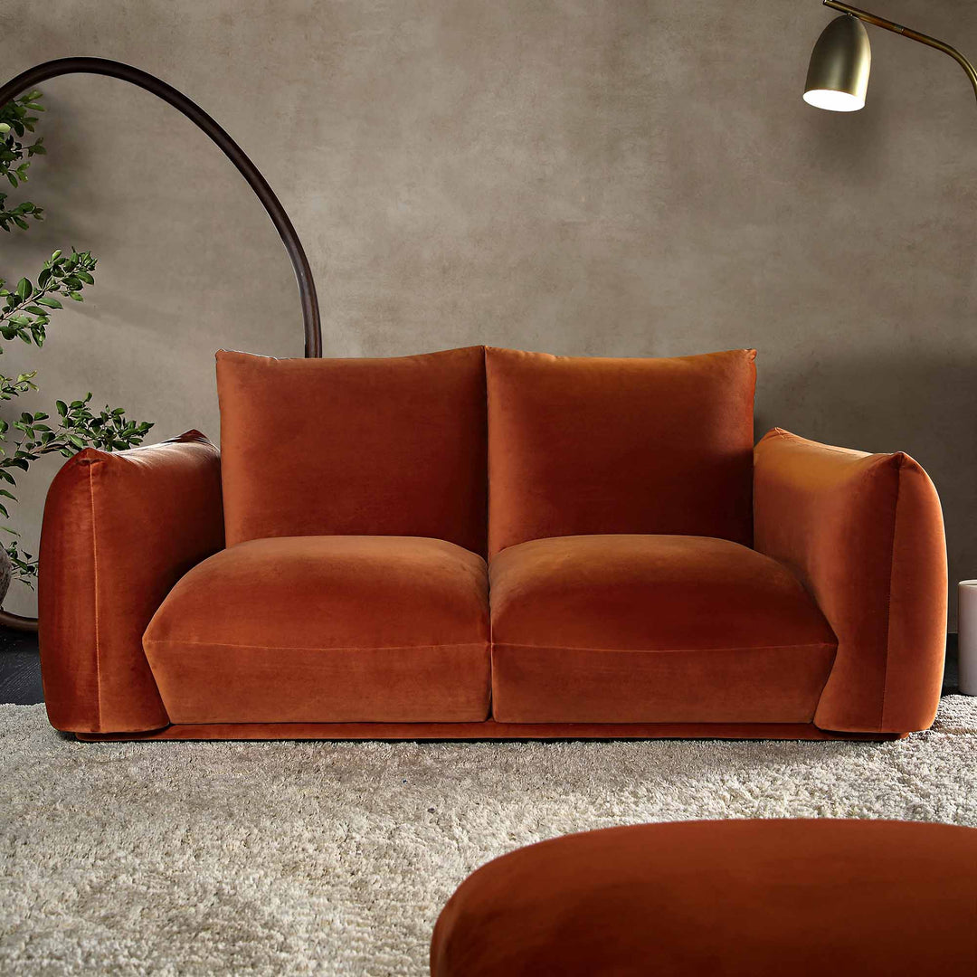 Gianni Two Seater Sofa, Rust Velvet | daals.com