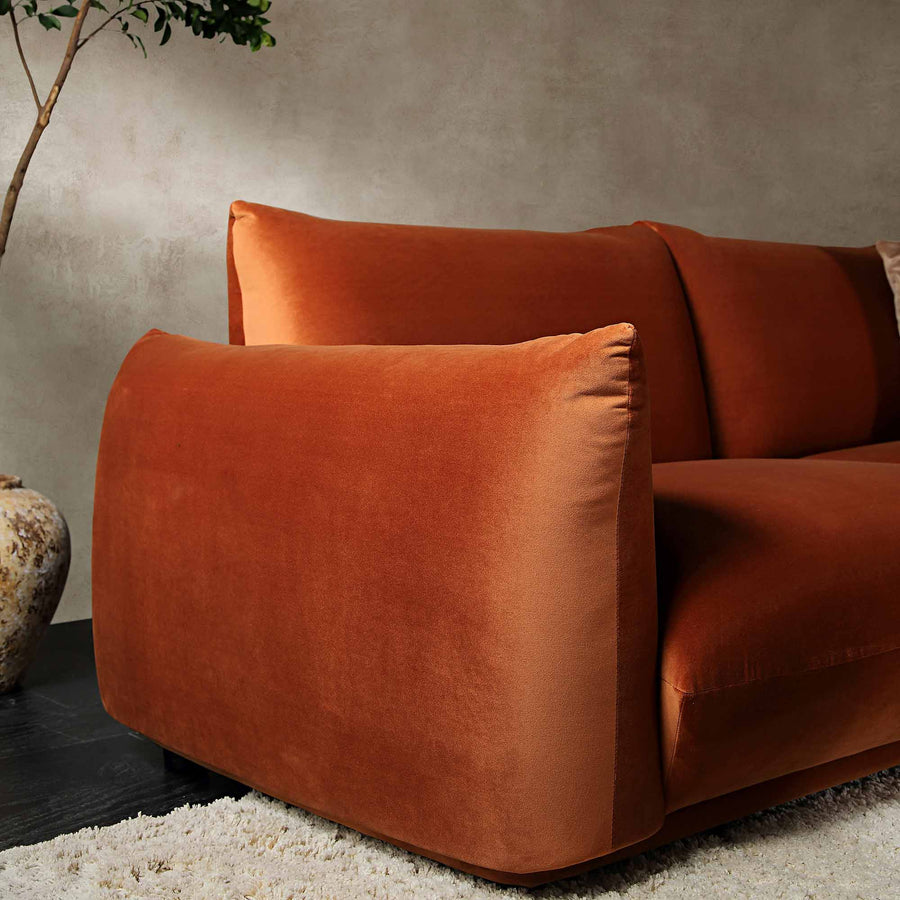 Gianni Three Seater Sofa, Rust Velvet | daals.com