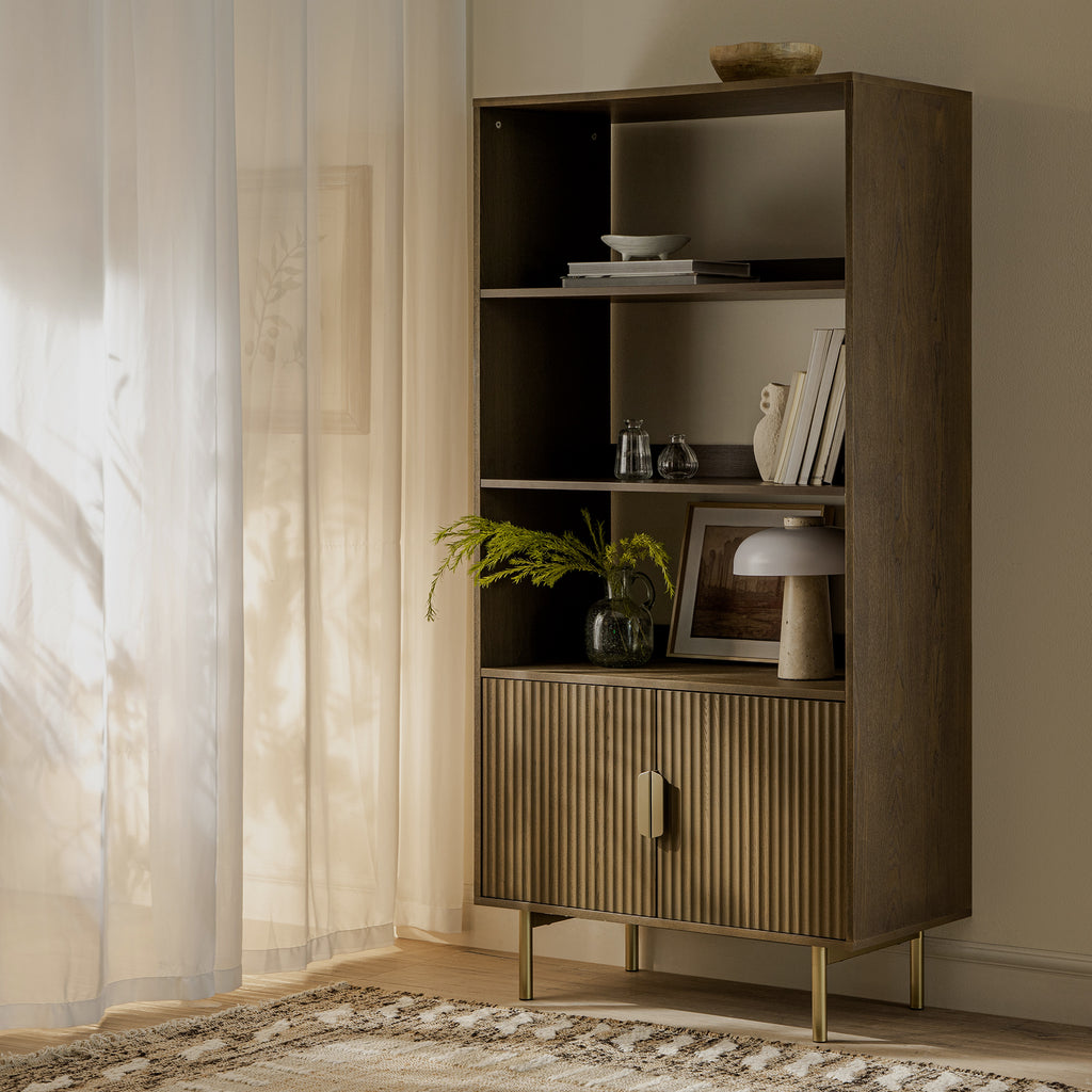 Richmond Ridged Tall Bookcase with Doors, Dark Ash | daals.com