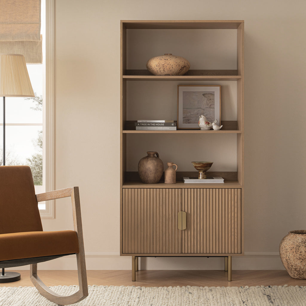 Richmond Ridged Tall Bookcase with Doors, Light Ash | daals.com