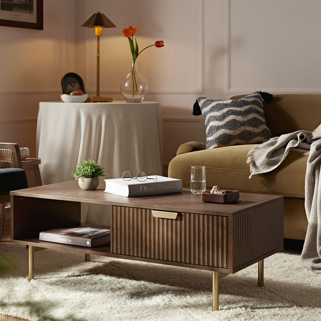 Richmond Ridged Coffee Table with Drawer, Dark Ash | daals.com