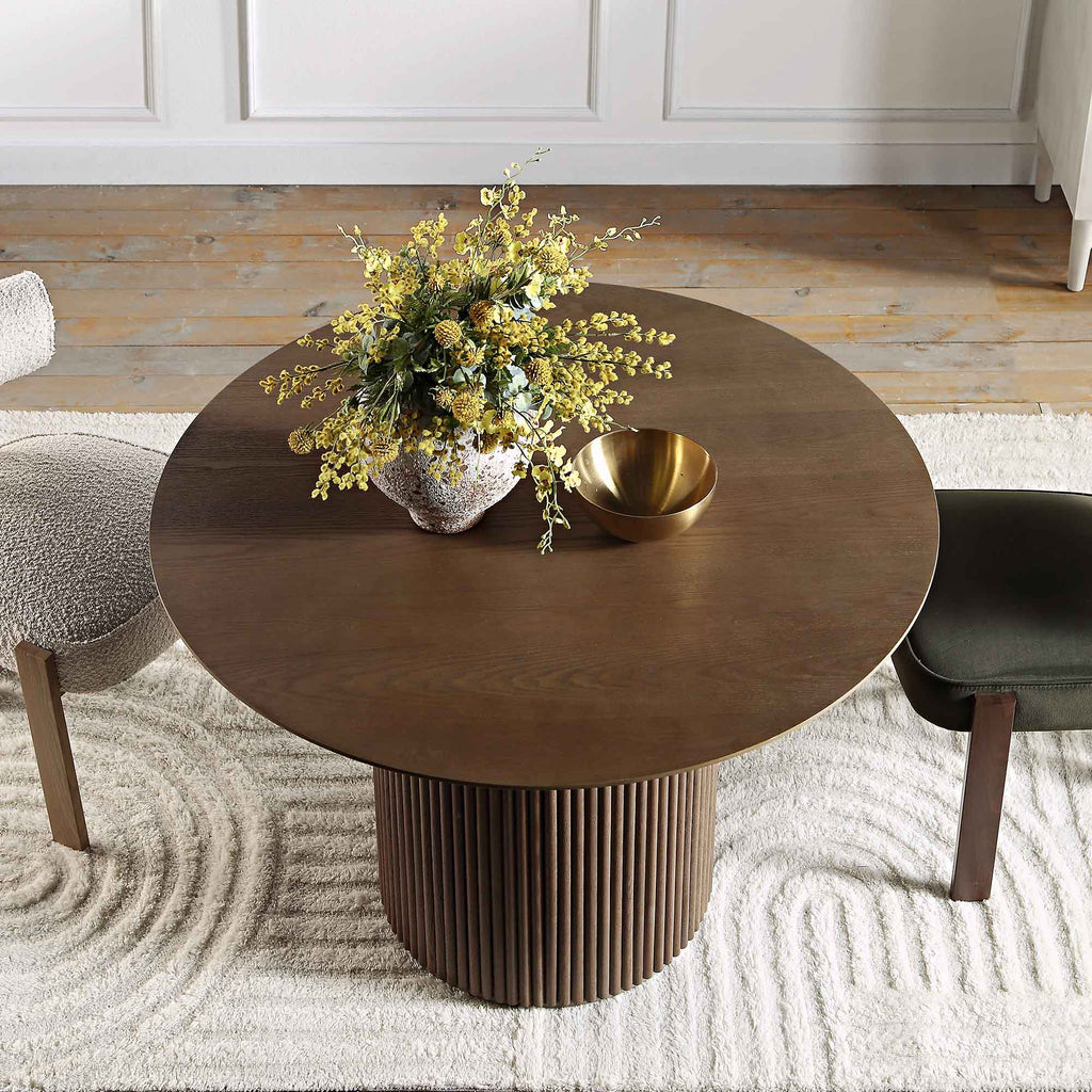 Maru Round Oak Pedestal Dining Table, Silver Oak | daals.com