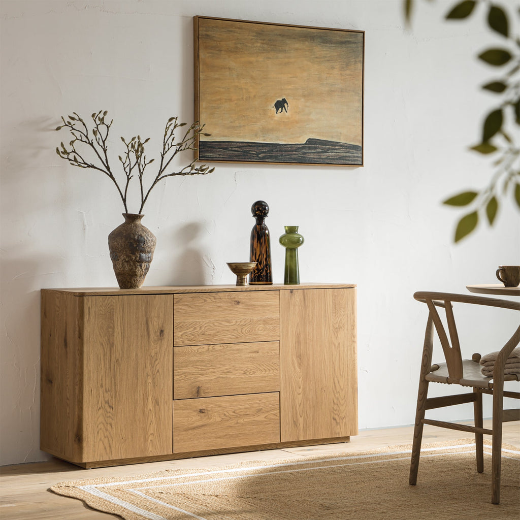 Agnes Curved Edge 2 Door 3 Drawer Wide Sideboard, Natural | daals.com