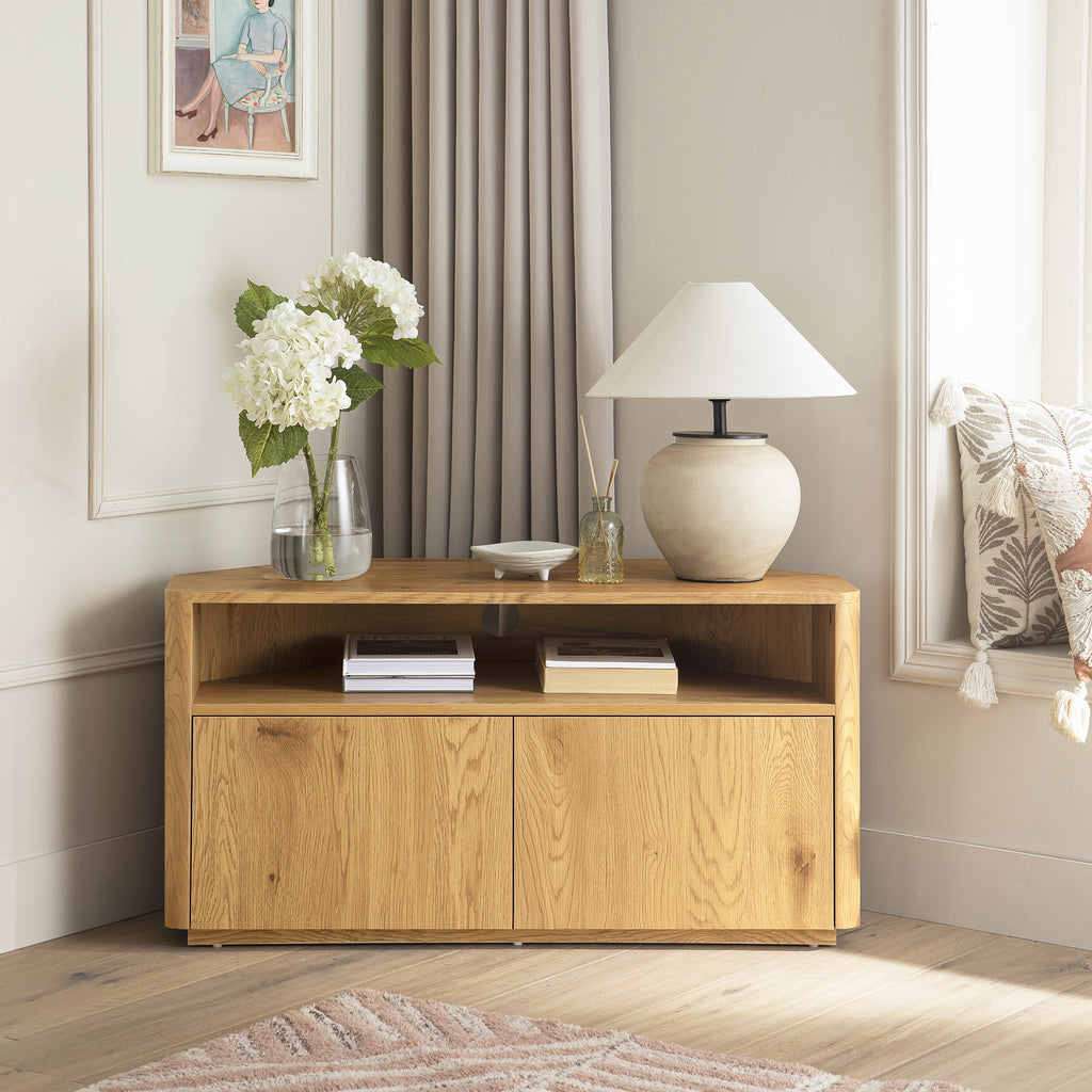 Agnes Curved Edge Corner TV Unit, Natural | daals.com