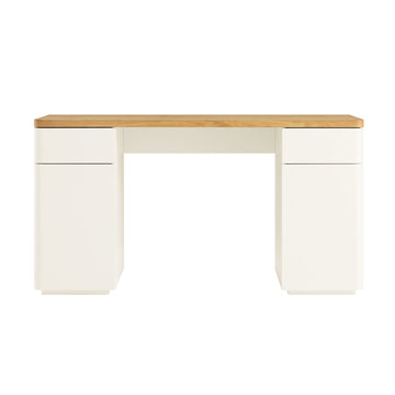 Agnes Curved Edge Desk with Storage, Off White with Oak Top | daals.com