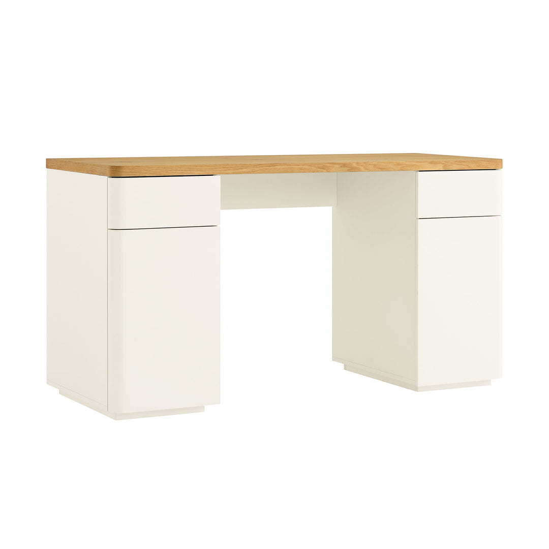 Agnes Curved Edge Desk with Storage, Off White with Oak Top | daals.com