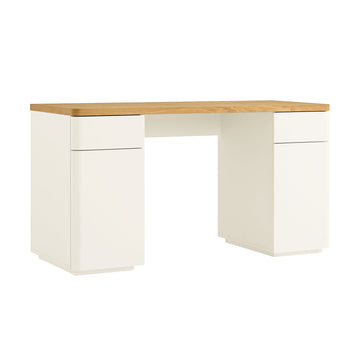 Agnes Curved Edge Desk with Storage, Off White with Oak Top | daals.com