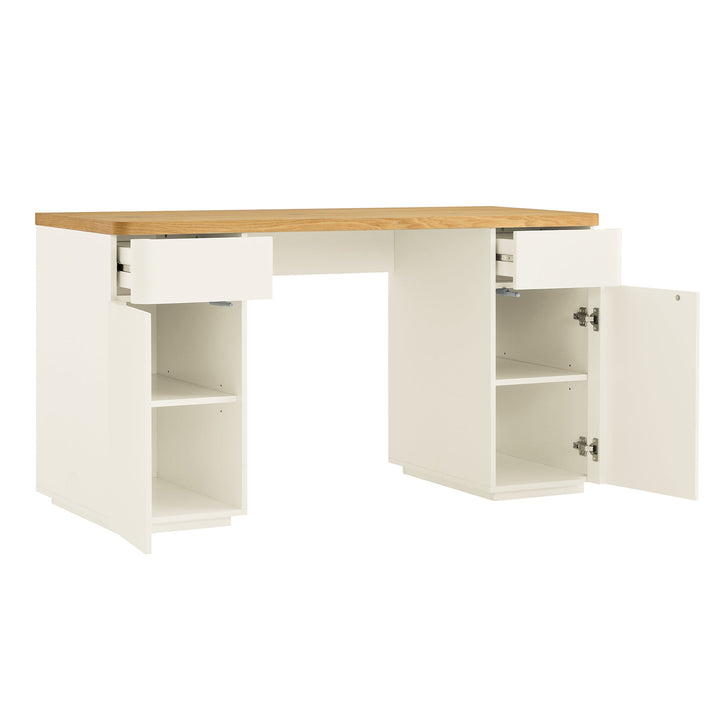 Agnes Curved Edge Desk with Storage, Off White with Oak Top | daals.com