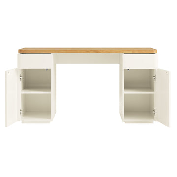 Agnes Curved Edge Desk with Storage, Off White with Oak Top | daals.com