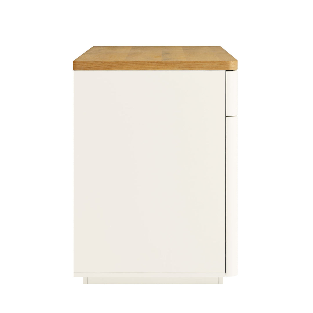 Agnes Curved Edge Desk with Storage, Off White with Oak Top | daals.com