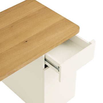 Agnes Curved Edge Desk with Storage, Off White with Oak Top | daals.com