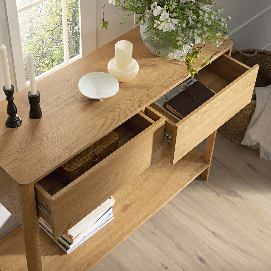 Agnes Curved Edge 2 Drawer Console Table, Natural | daals.com