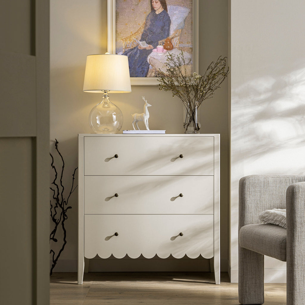 Henley Scalloped Edge 3 Drawer Dresser, Light Sand | daals.com