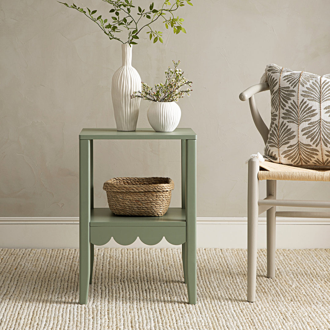 Henley Scalloped Edge Side Table, Sage Green | daals.com