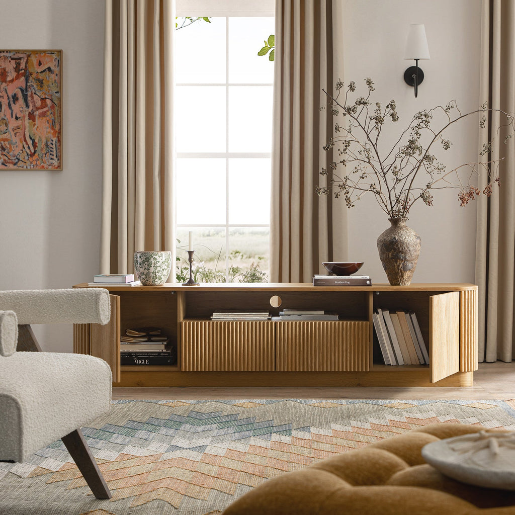 Maru 79" Wide Media Unit with Drawers, Oak | daals.com