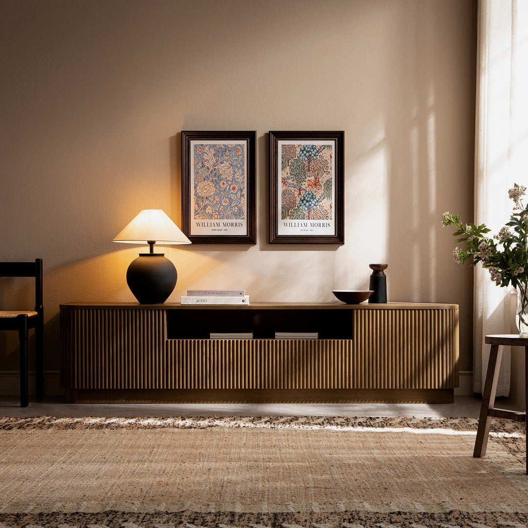 Maru 79" Wide Media Unit with Drawers, Silver Oak | daals.com