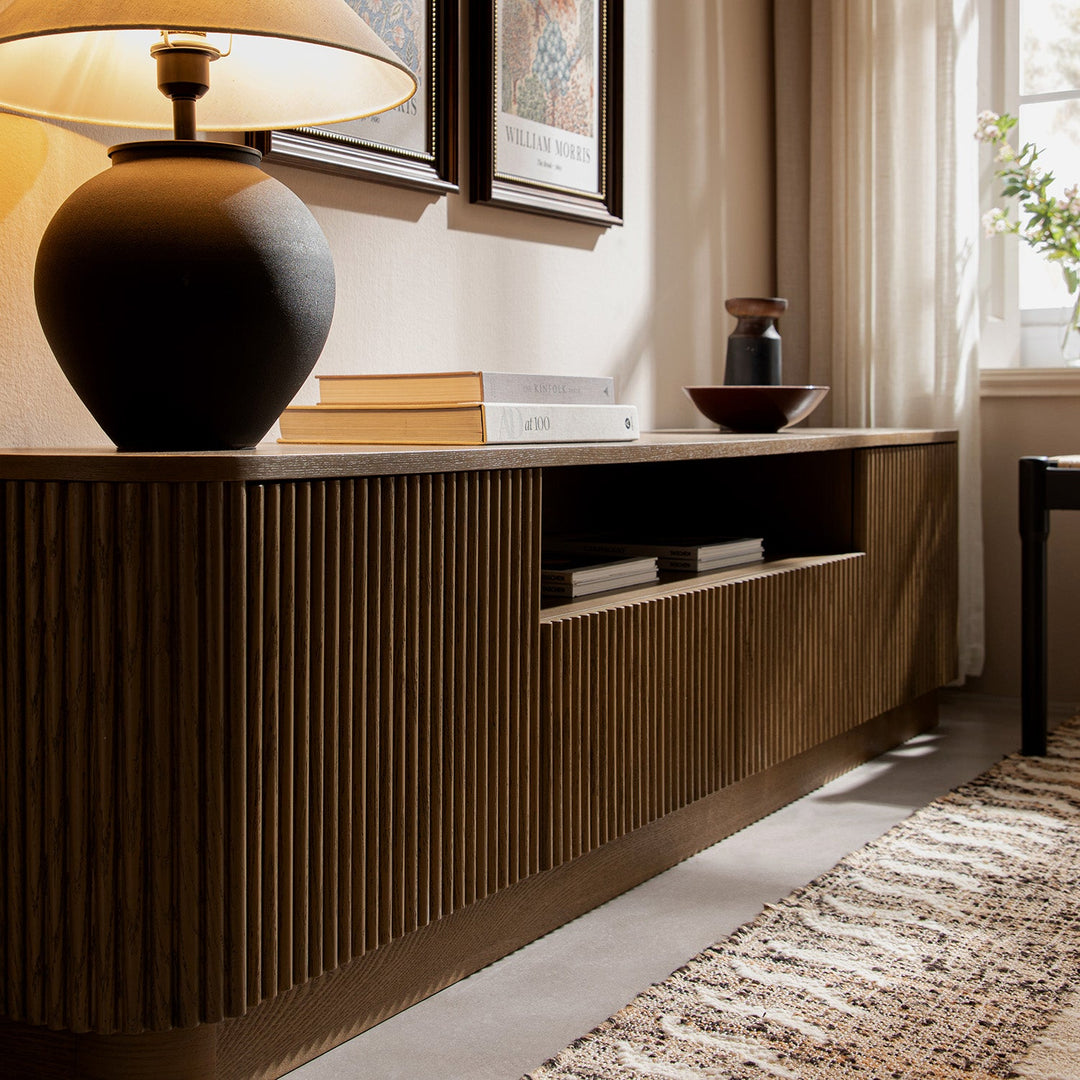 Maru 79" Wide Media Unit with Drawers, Silver Oak | daals.com