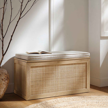 Frances Woven Rattan Double Storage Stool with Cushion, Natural | daals.com