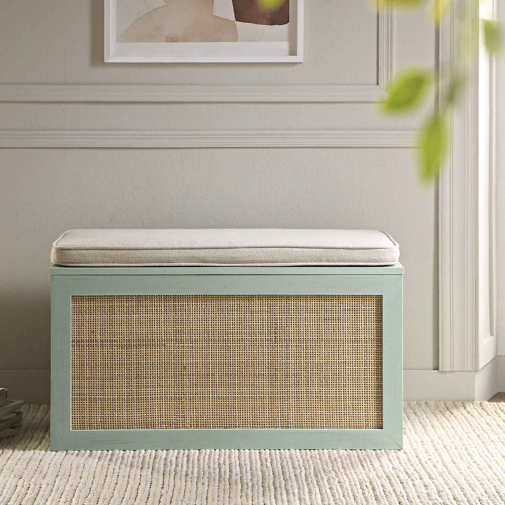 Frances Woven Rattan Double Storage Stool with Cushion, Mint | daals.com