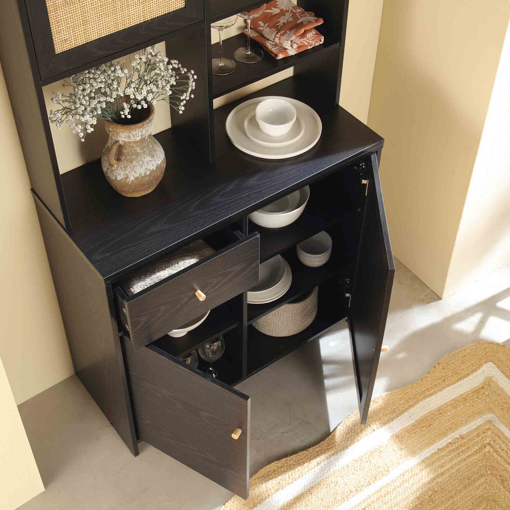 Frances Woven Rattan Pantry Cabinet, Black | daals.com