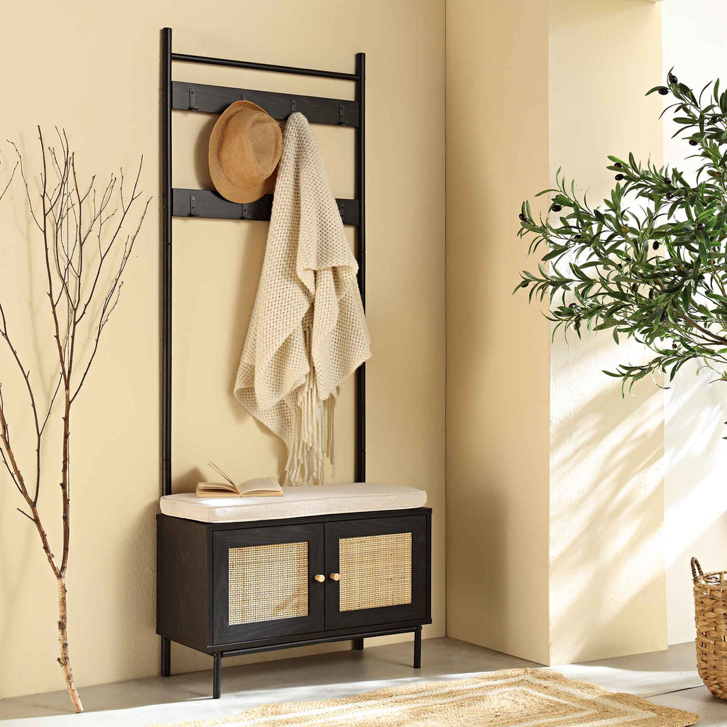 Frances Woven Hallway Unit with Cushion, Black | daals.com