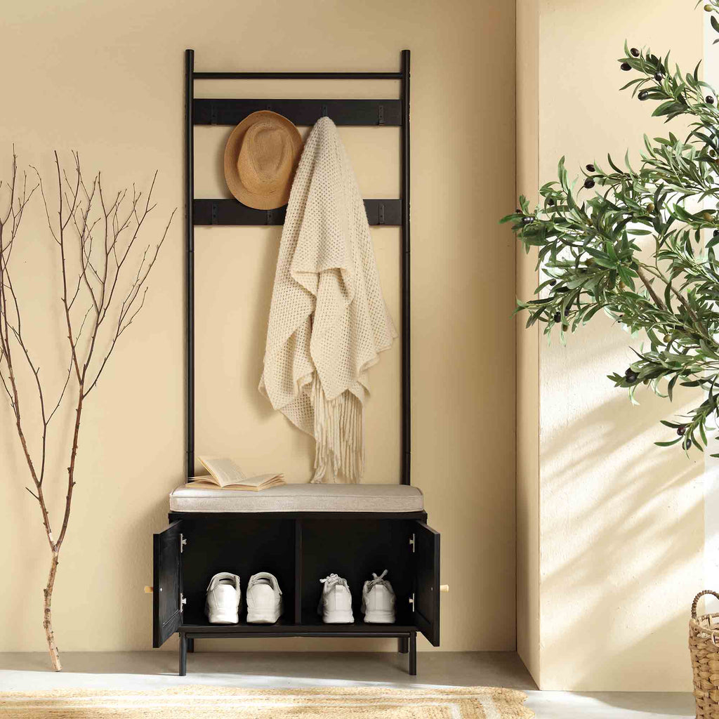 Frances Woven Hallway Unit with Cushion, Black | daals.com