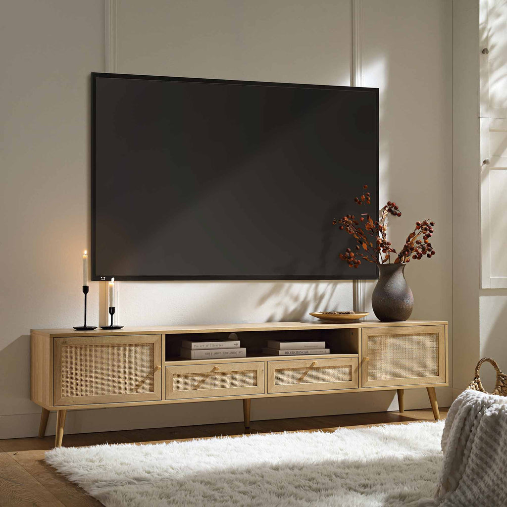 Frances Woven Rattan 79in. Wide TV Unit, Natural | daals.com