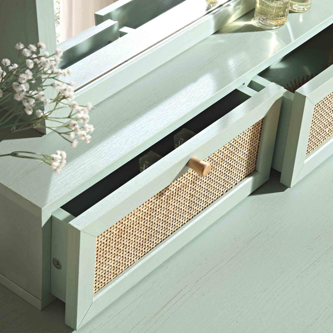 Frances Woven Rattan Vanity Mirror, Mint | daals.com