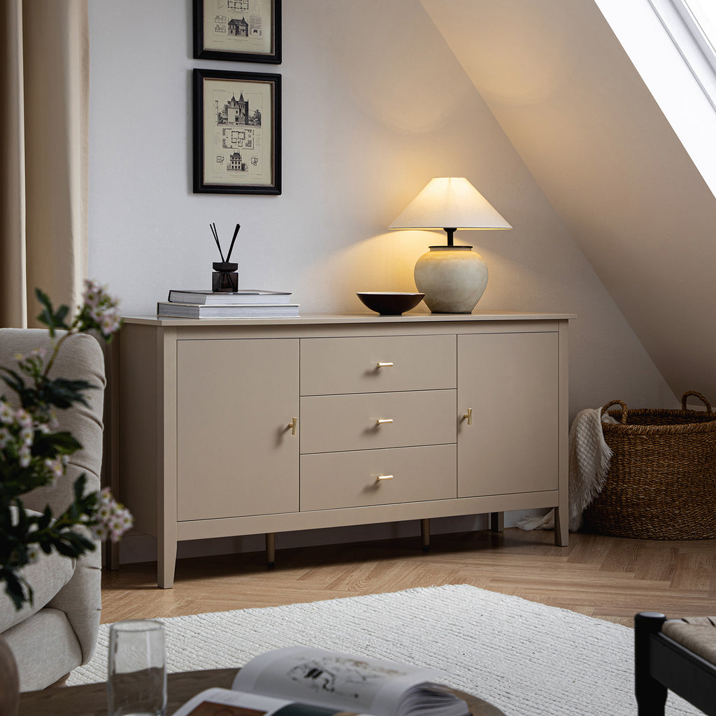 Oakham Wide Sideboard with Drawers, Deep Greige | daals.com
