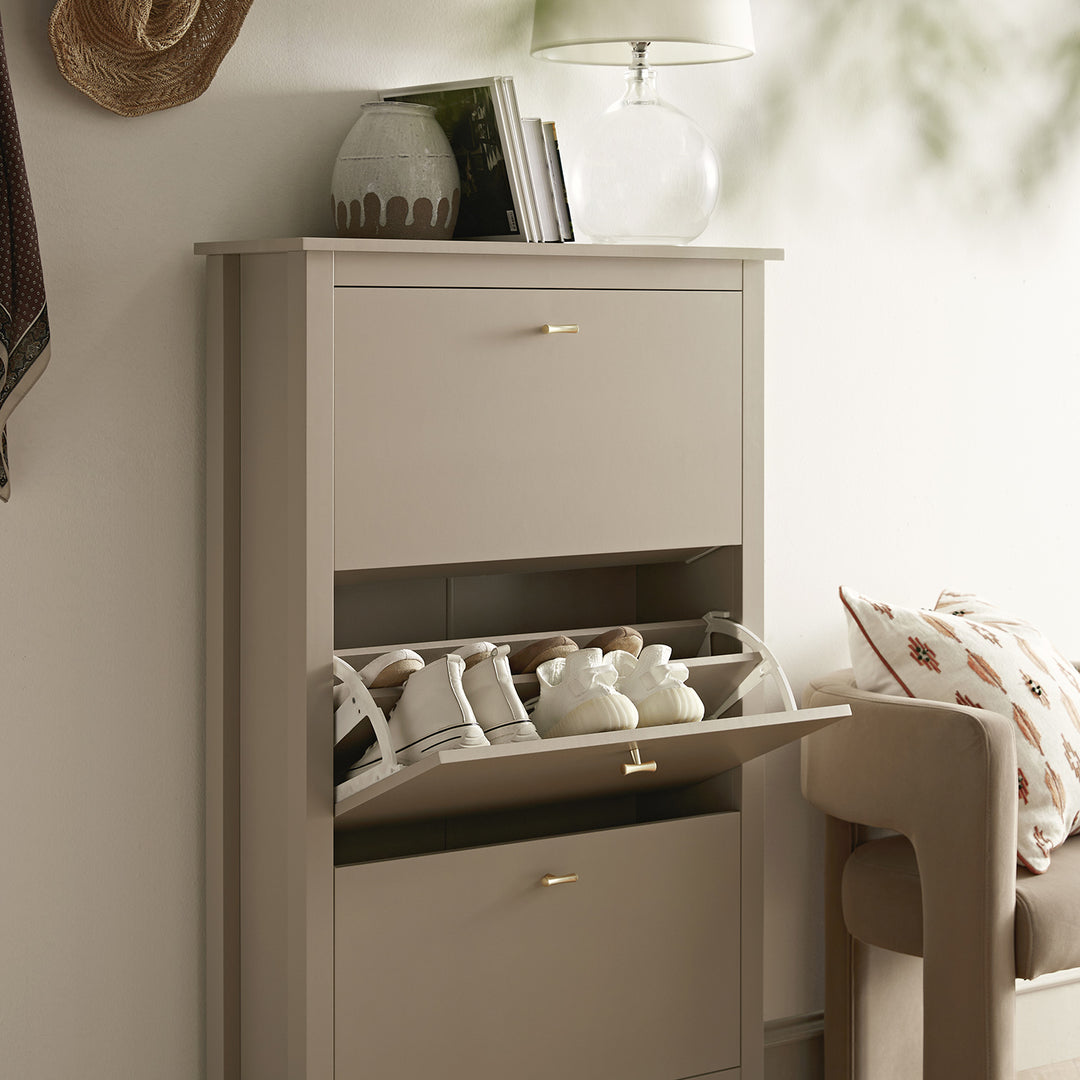 Oakham 3-Tier Shoe Cabinet, Deep Greige | daals.com