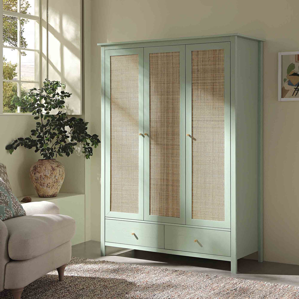 Frances Rattan Triple Closet with 2 Drawers, Mint | daals.com