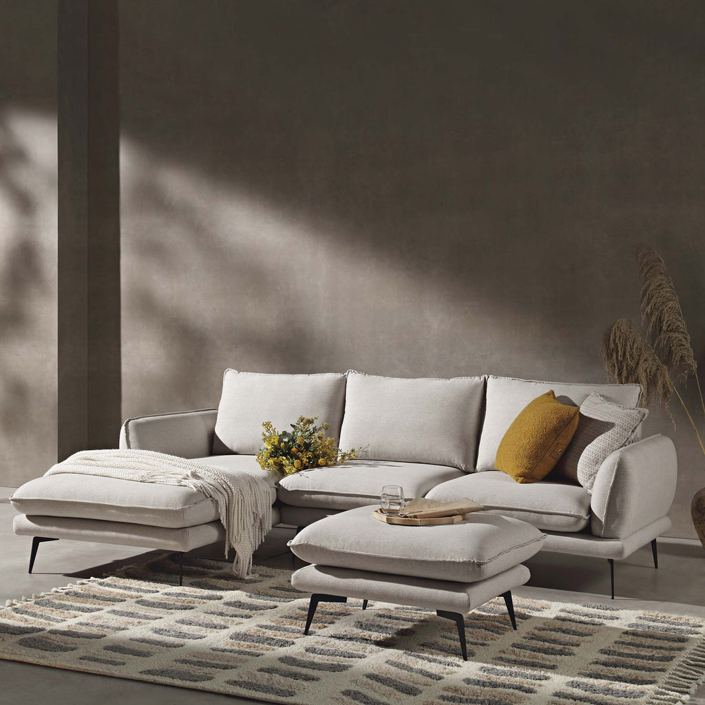 Obriel Oatmeal Fabric Sofa, Grande Chaise Sofa Left Hand Facing | daals.com
