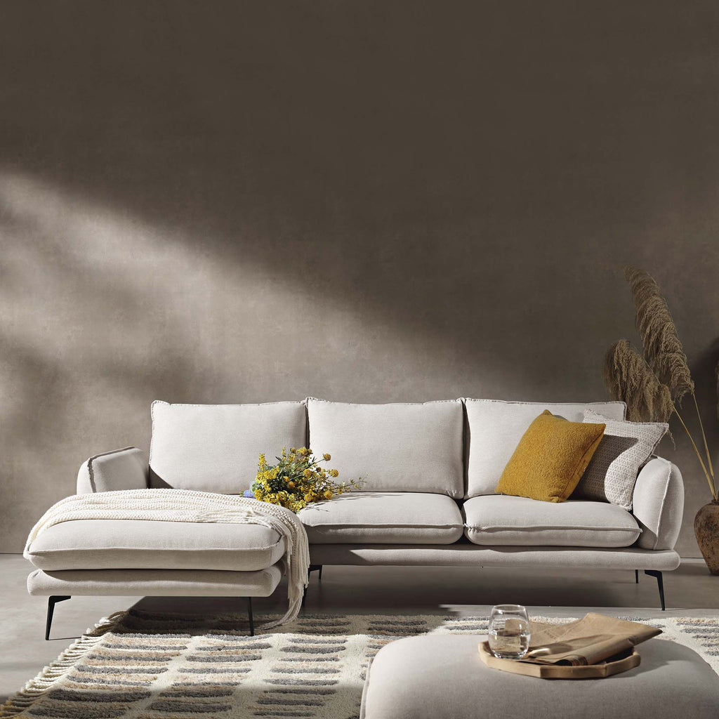 Obriel Oatmeal Fabric Sofa, Grande Chaise Sofa Left Hand Facing | daals.com