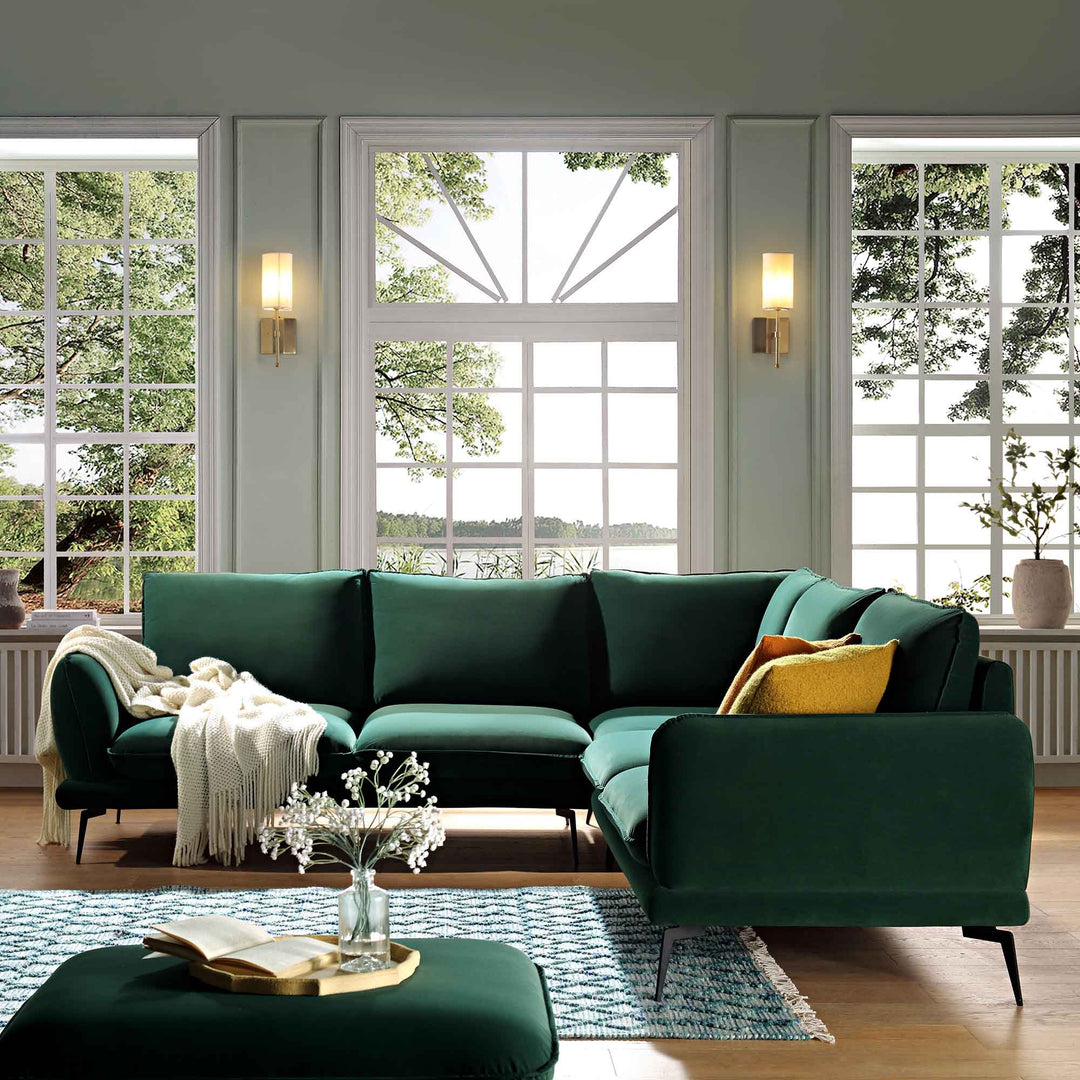 Obriel Forest Green Velvet Grande Corner Sofa | daals.com