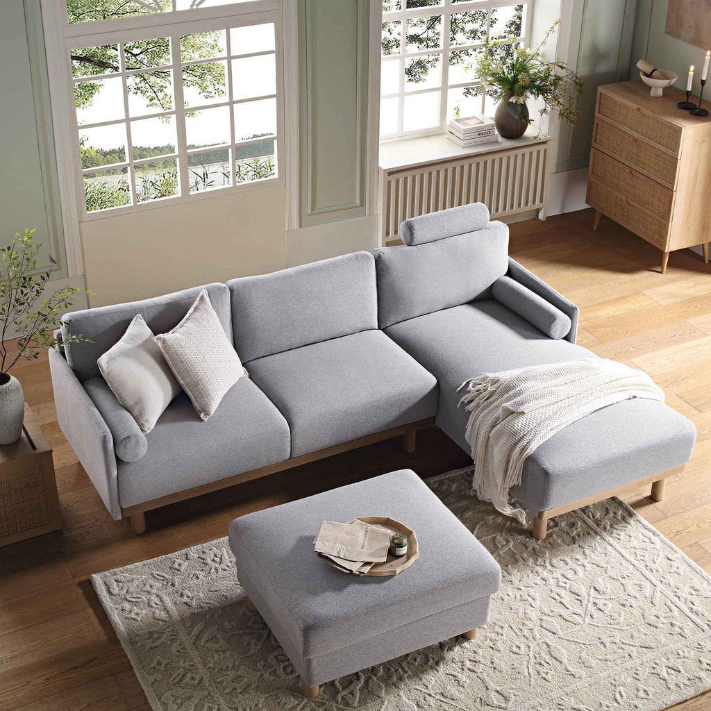 Timber Gray Marl Fabric Sofa, Large 3-Seater Chaise Sofa Right Hand Fa ...