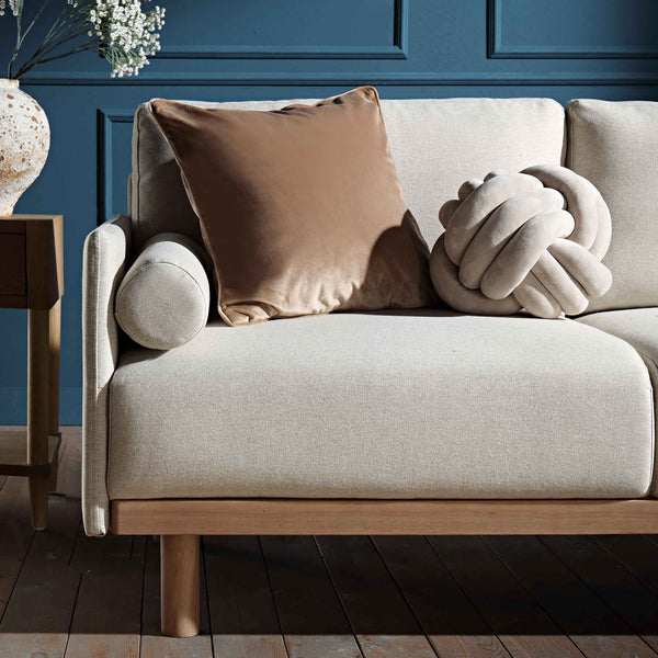 Timber Oatmeal Fabric Sofa, Large 3-Seater Chaise Sofa Right Hand ...