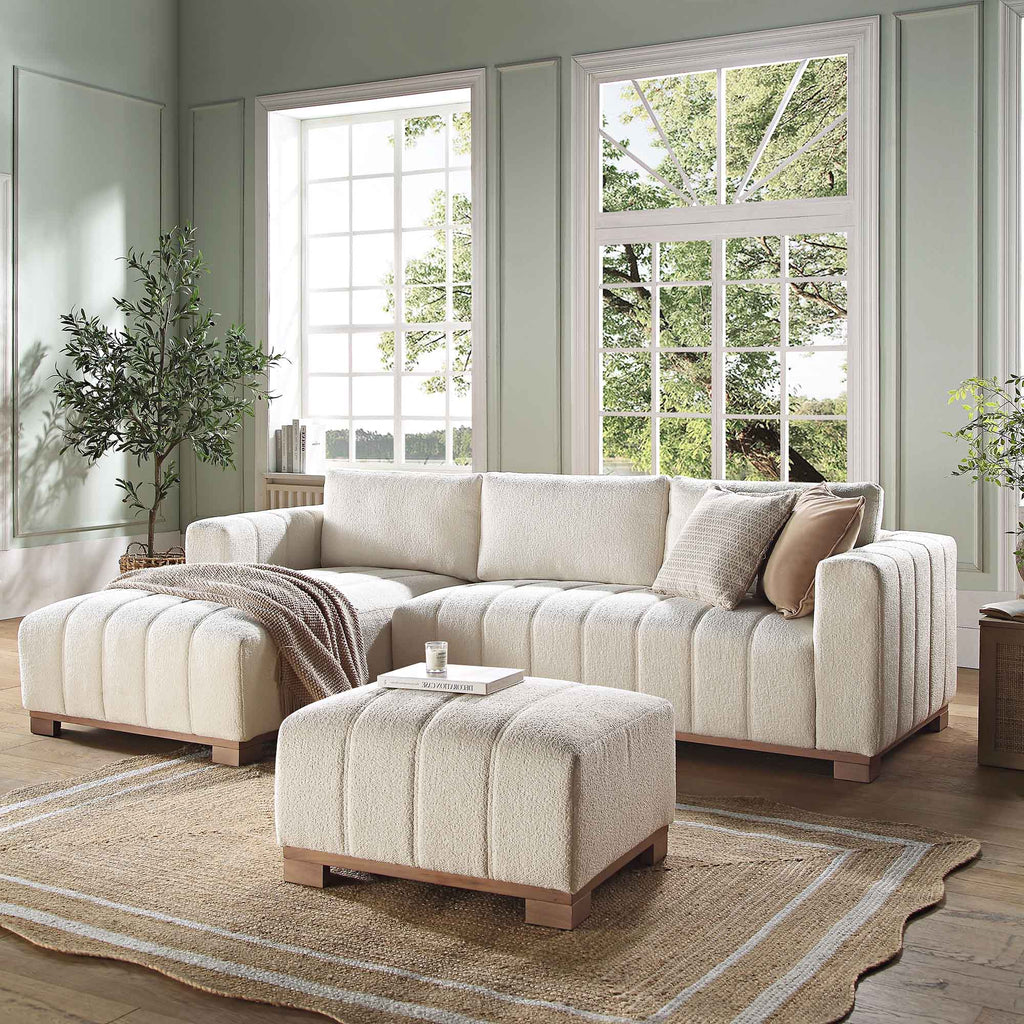 Belsize Beige Boucle Sofa with Wooden Base, Large Chaise Left Hand Fac ...