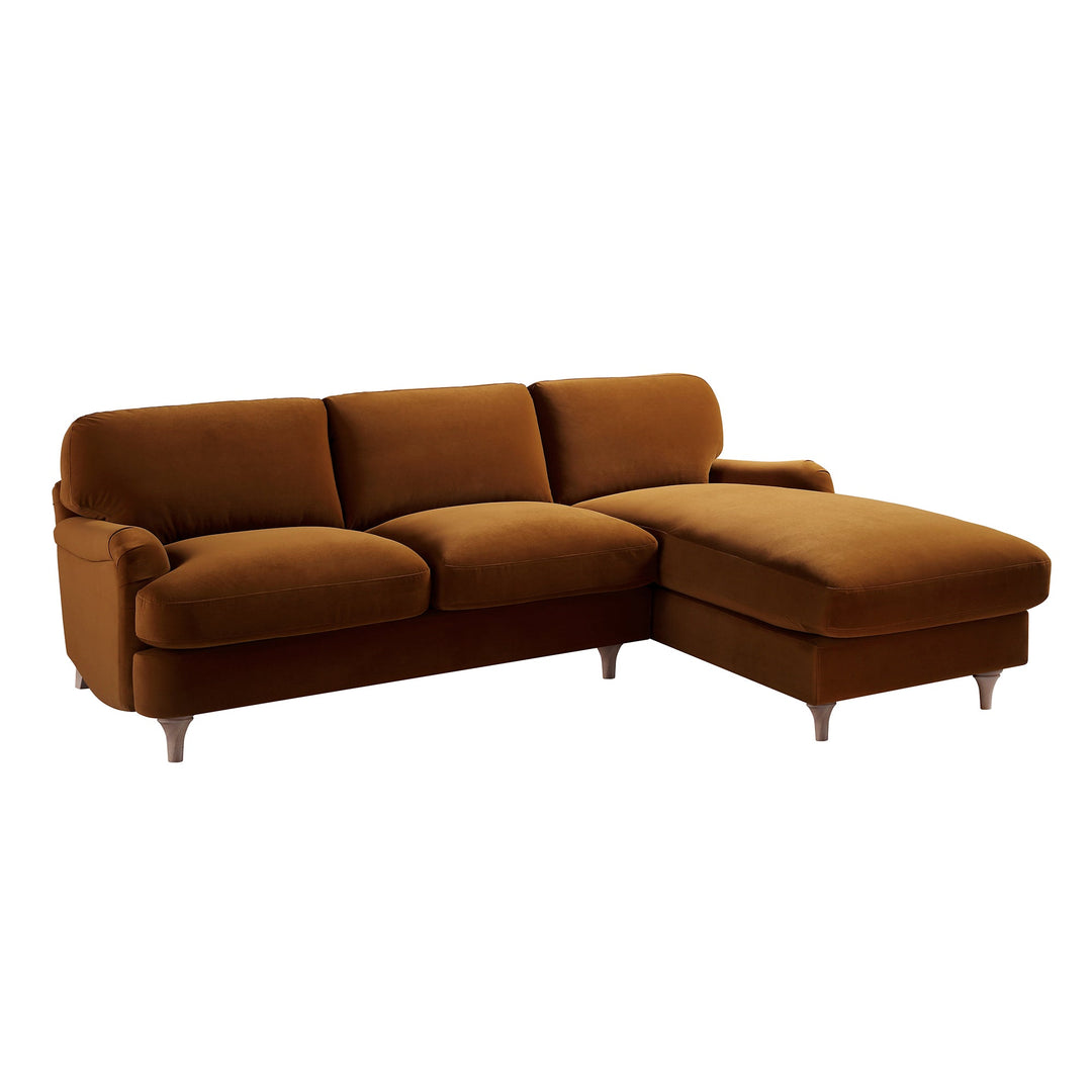 Daphnis Cinnamon Velvet Sofa, Grande Chaise Sofa Right Hand Facing ...