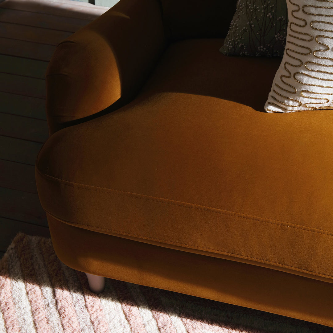 Daphnis Cinnamon Velvet Sofa, Grande Chaise Sofa Right Hand Facing ...