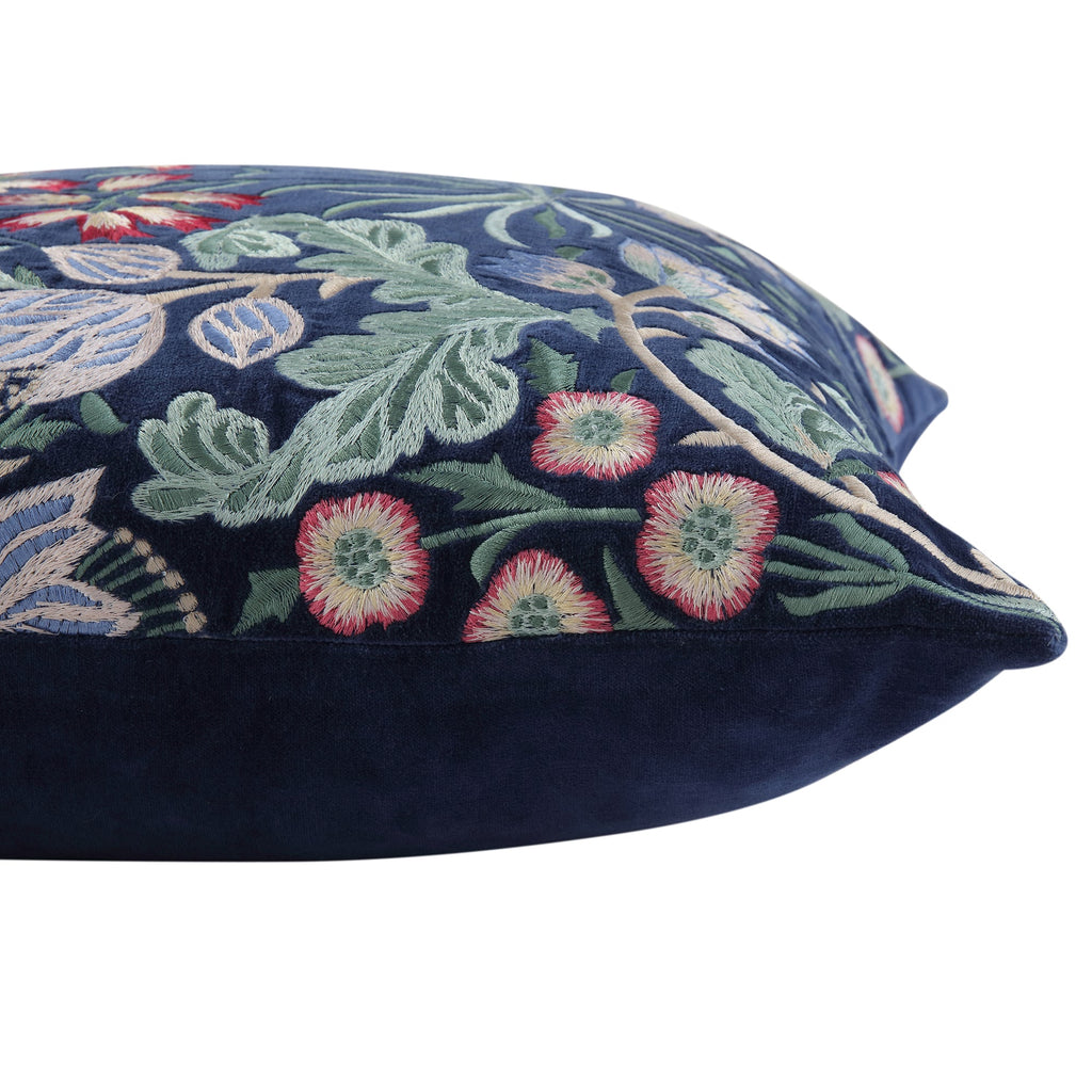 Botanica Collection Midnight Blue Velvet Hand Embroidered Pillow ...