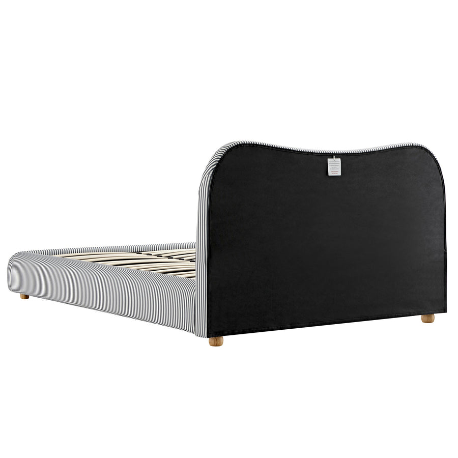 Egerie Curved Headboard Slate Blue Striped Fabric Ottoman Storage Bed ...