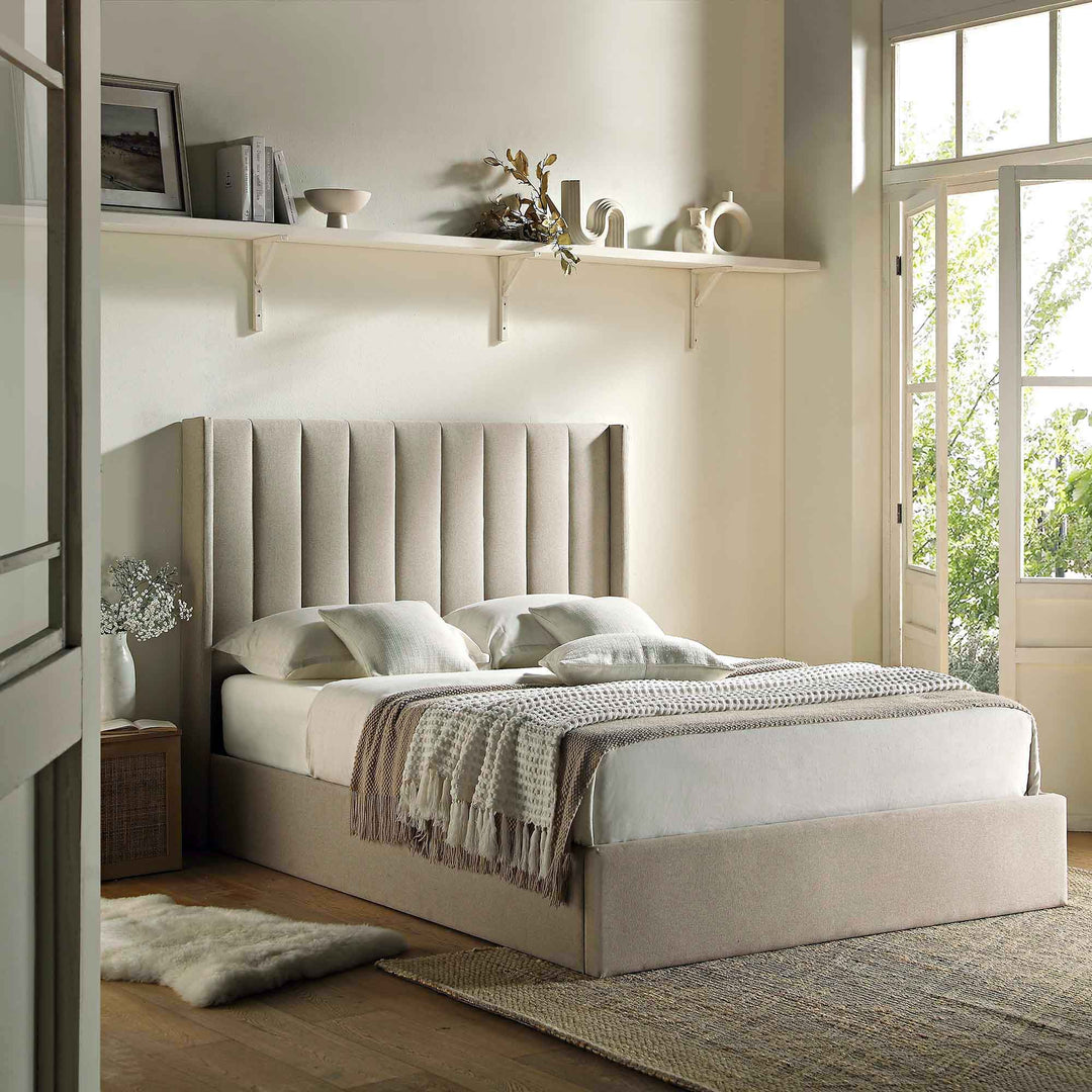 Wilton Warm Stone Fabric Ottoman Storage Bed | daals.com